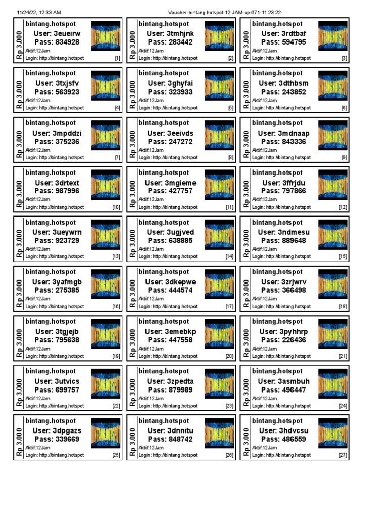 Voucher Bintang - Hotspot 12 JAM Up 671 11.23.22 | PDF