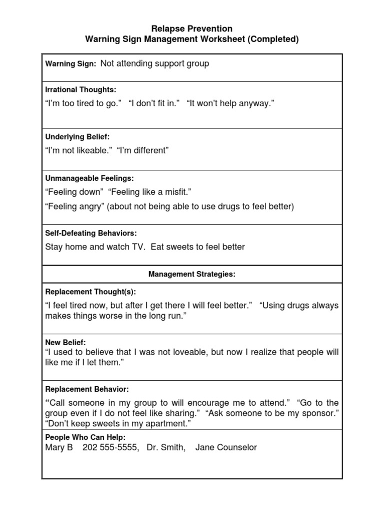 Warning Sign Management Worksheets | PDF