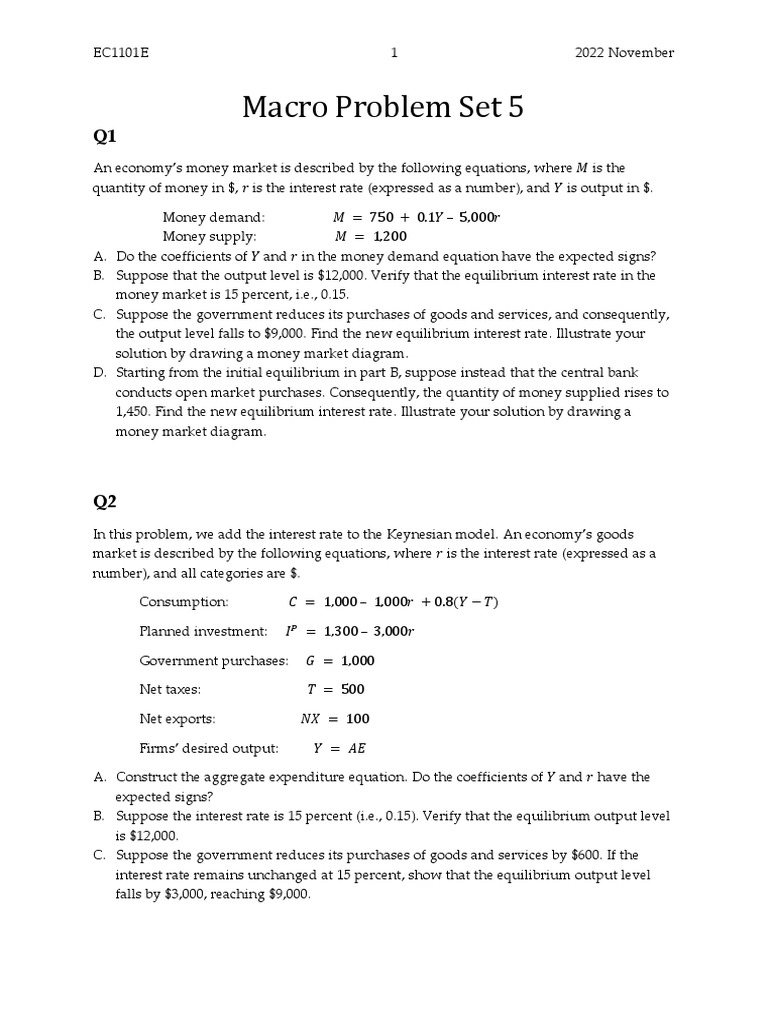 Macro Problem Set 5 | Download Free PDF | Economic Equilibrium | Macroeconomics