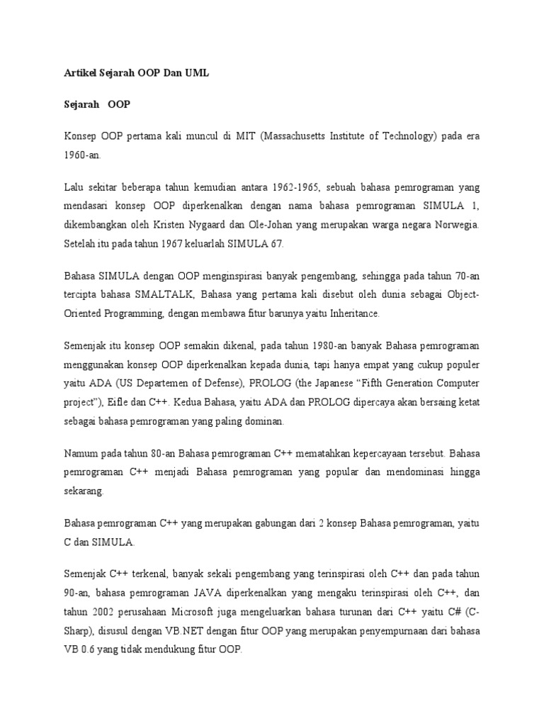 Briyand Ahmad C1857201026 - Tugas PBO Artikel Sejarah OOP DAN UML | PDF