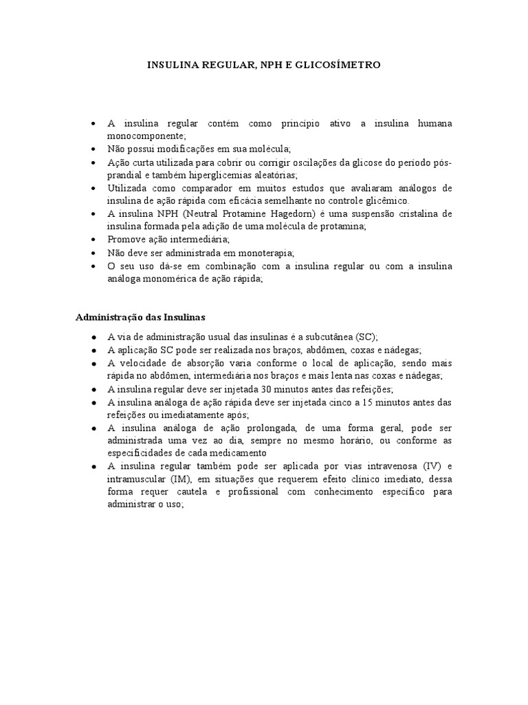 Insulina Regular e NPH: Administração e Ação | PDF | Diabetes | Insulina