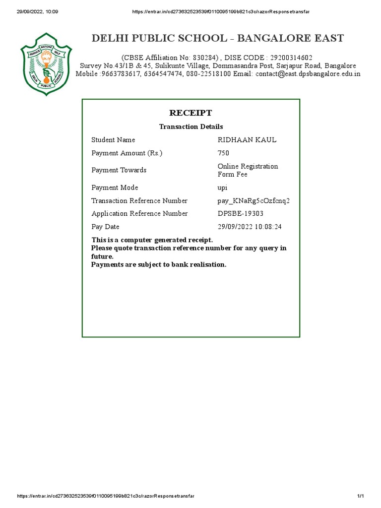 Admissionfee Receipt | PDF