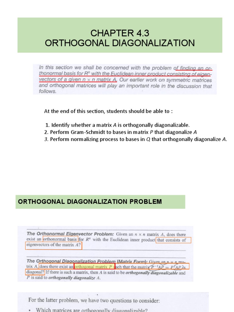 Orthogonal Diagonalization Guide | PDF | Matrix (Mathematics ...