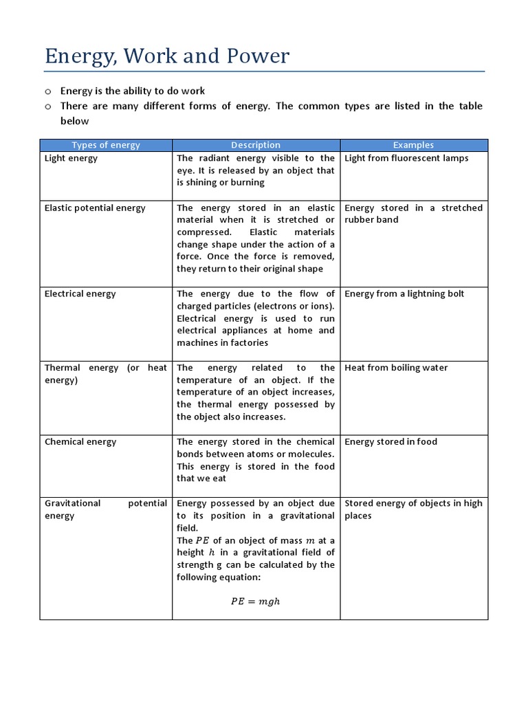 Energy, Work and Power | PDF | Power (Physics) | Potential Energy