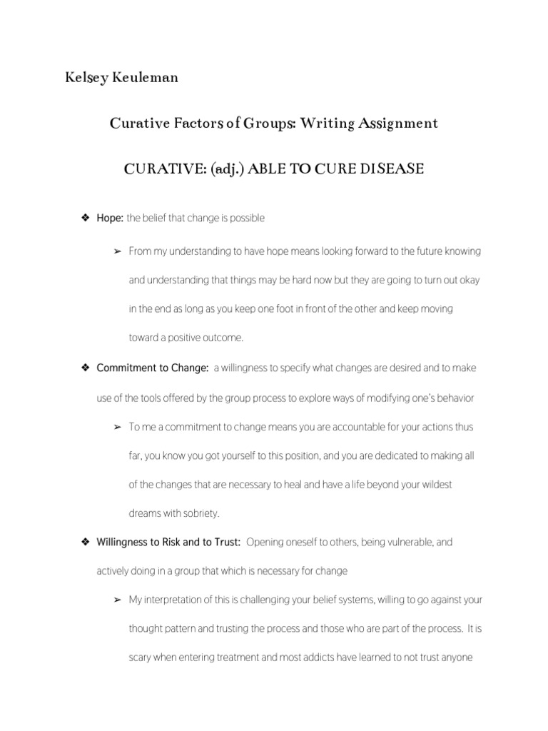 Curative Factors of Groups - Writing Assignment | PDF | Laughter | Feeling