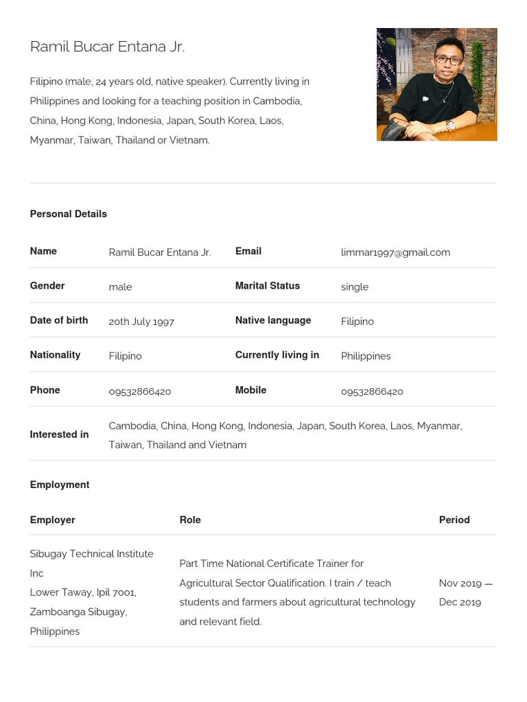 Ramil Bucar Entana Jr. Resume | PDF | Philippines | Linguistics