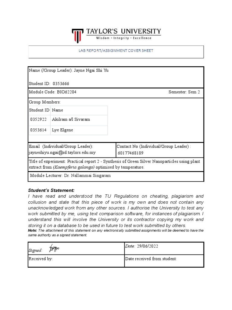 Practical Report BIO62204 | PDF | Nanoparticle | Spectrophotometry