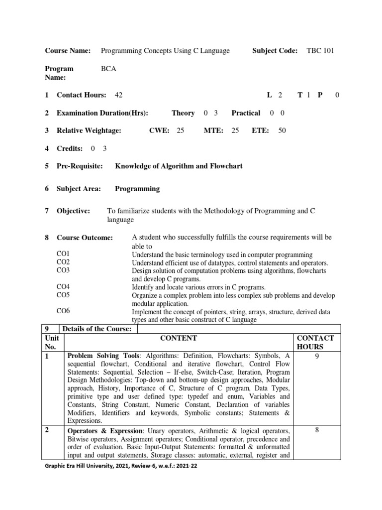 Tbc 101 Programming Concepts Using C Language Pdf Subroutine