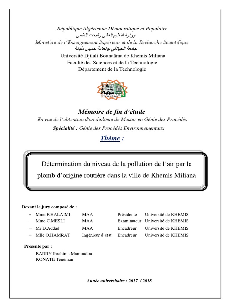 Memoire PFE Final 2018 | PDF | Pollution de l'air | Plaie