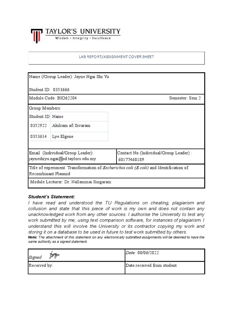 Practical Report - Biotechnology | PDF | Molecular Cloning | Plasmid