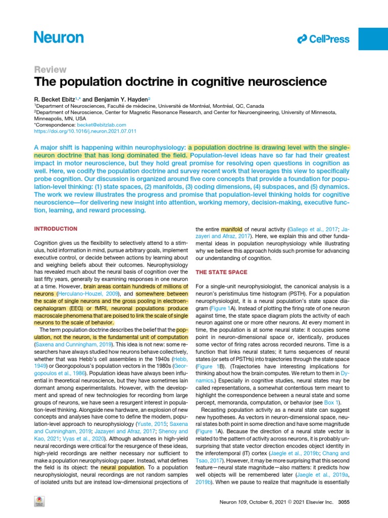 Population Thinking Neuroscience | PDF | Principal Component Analysis ...