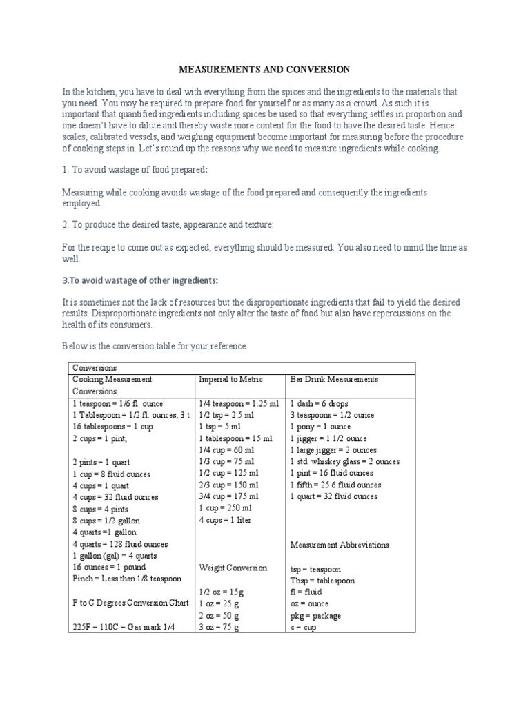 Measurements and Conversion | Download Free PDF | Ounce | Teaspoon
