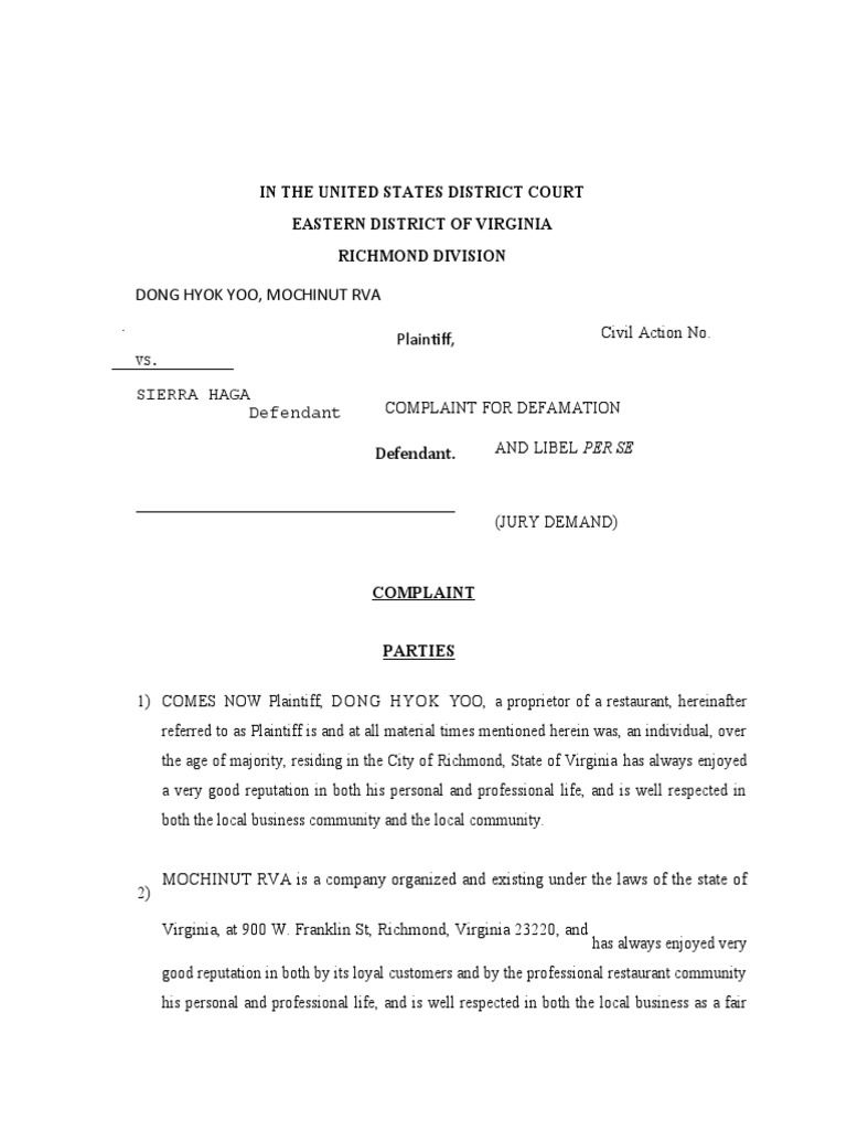 Libel Defamation Comlaint | Download Free PDF | Defamation | Damages