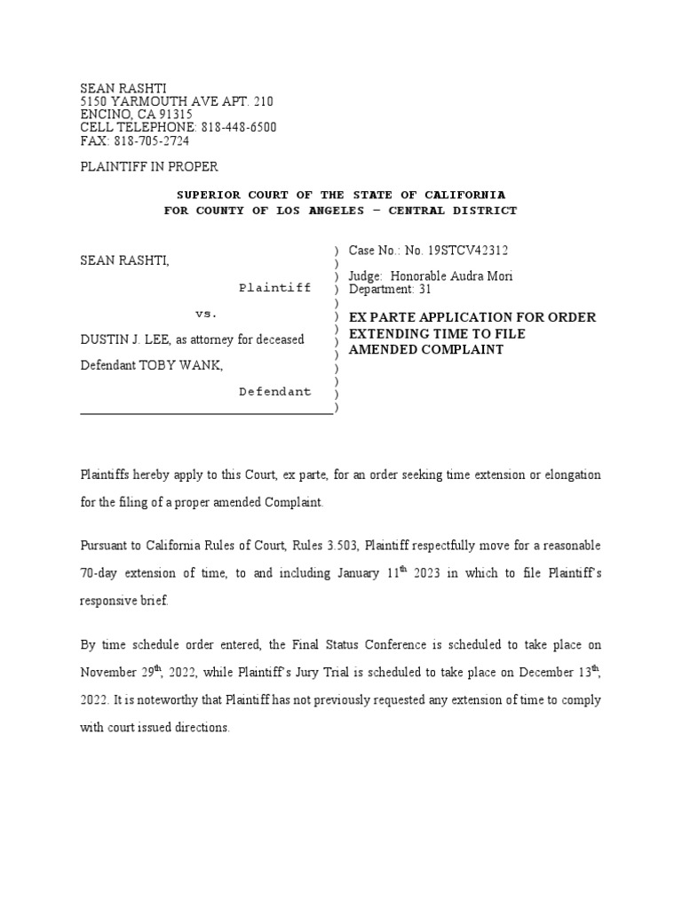 CA Motion For Time Elongation | PDF | Complaint | Legal Procedure