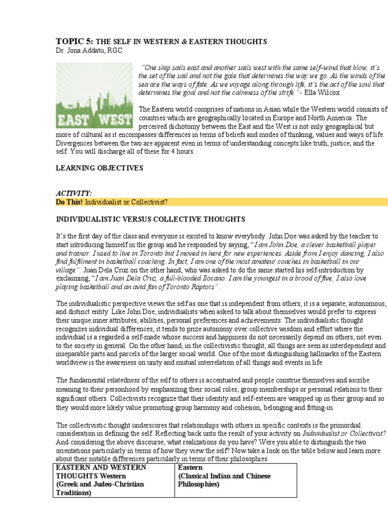 TOPIC 5 Eastern Western Thoughts | PDF | Ātman (Hinduism) | Self