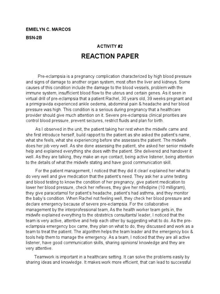 Reaction Paper | PDF | Patient | Pregnancy