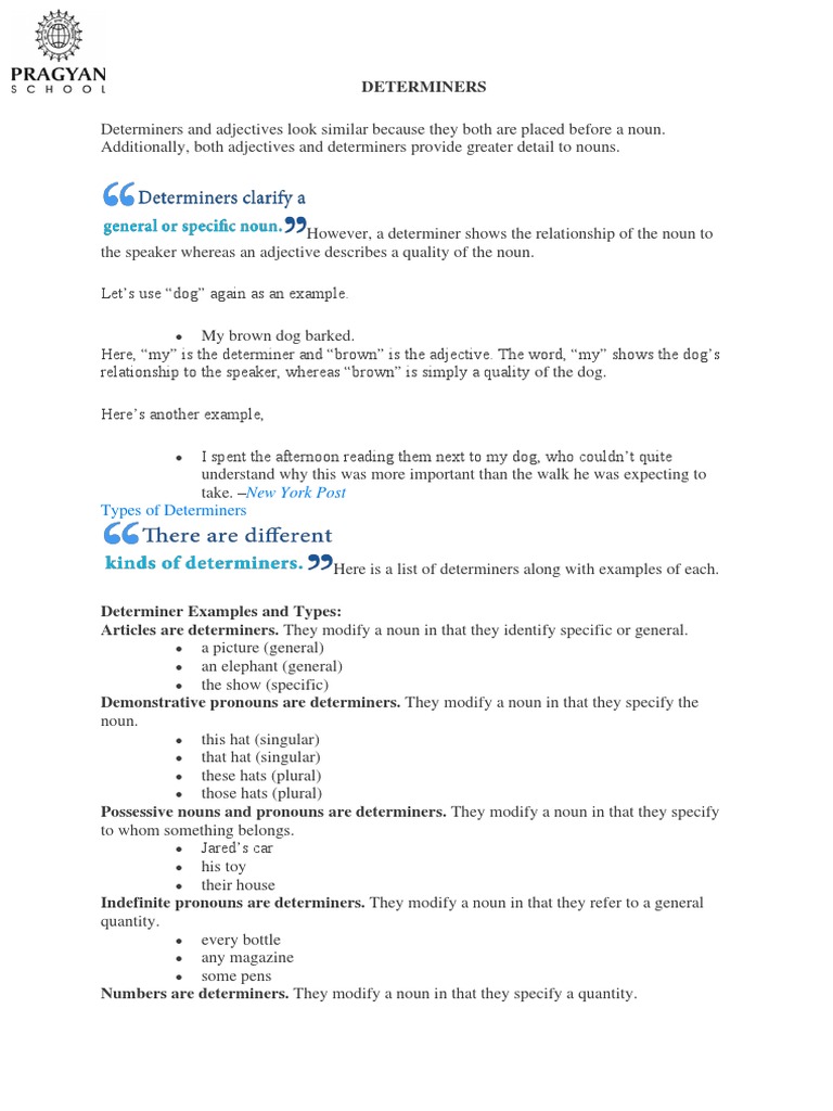 Understanding Determiners in Grammar | PDF | Noun | Grammatical Number