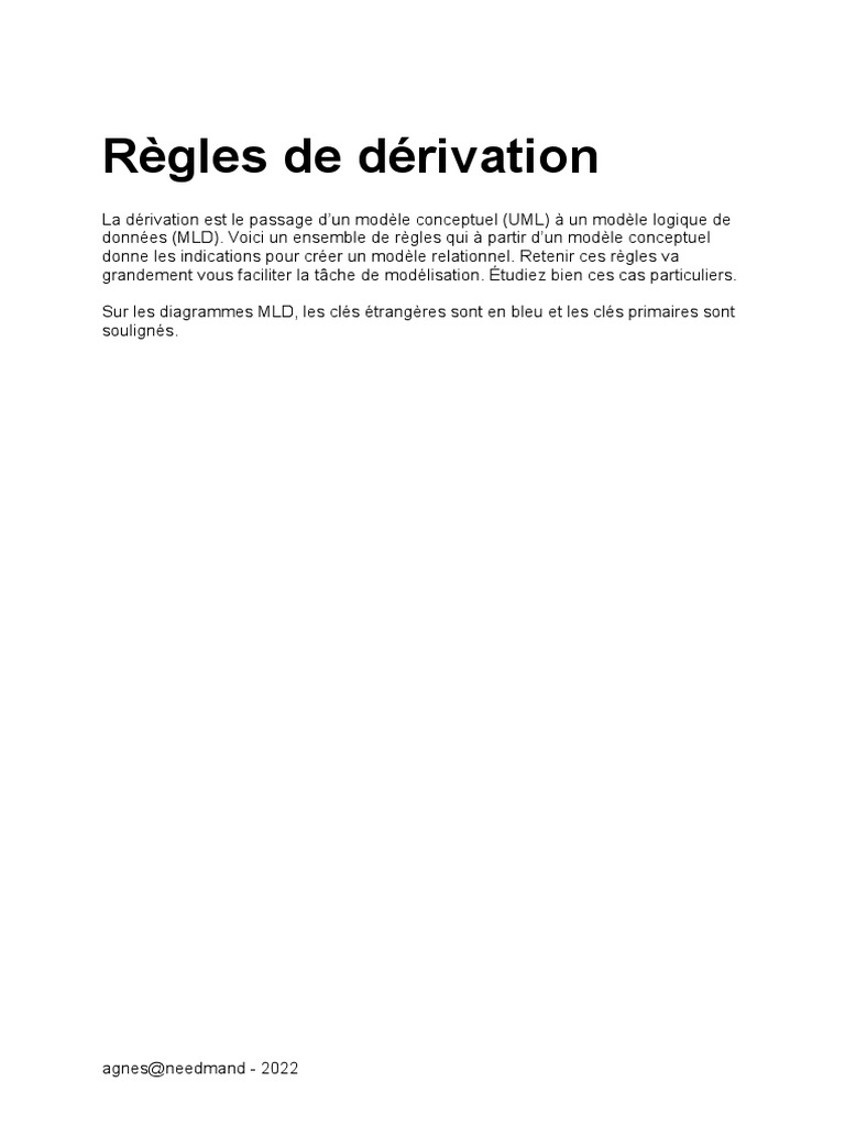 Règles de dérivation MCD à MLD | PDF | Modèle relationnel