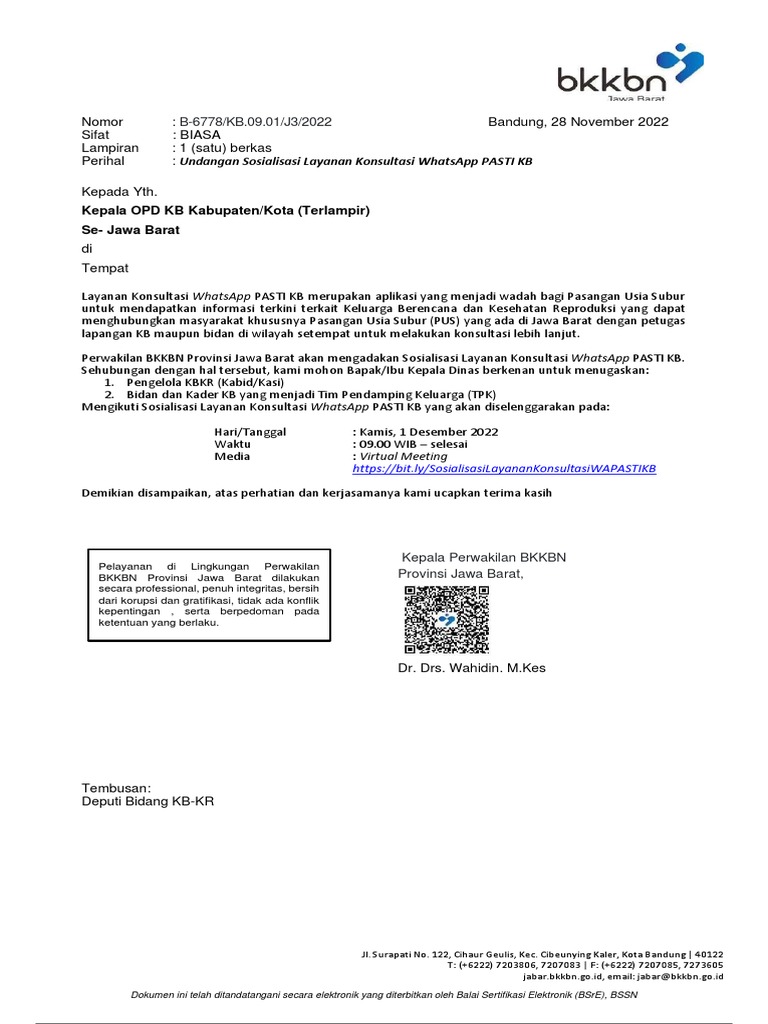 Undangan Sosialisasi Layanan PASTI KB OPD KB-1 | PDF