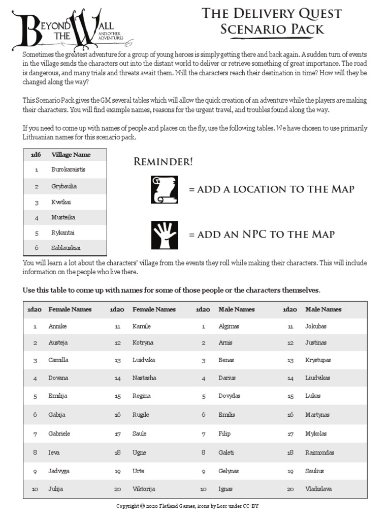 Beyond The Wall The Delivery Quest Scenario Pack | PDF