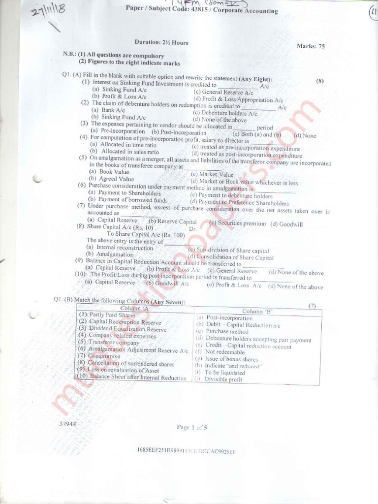 Commerce BFM Semester-5 2018 November Corporate-Accounting-Ca-Cbcgs | PDF