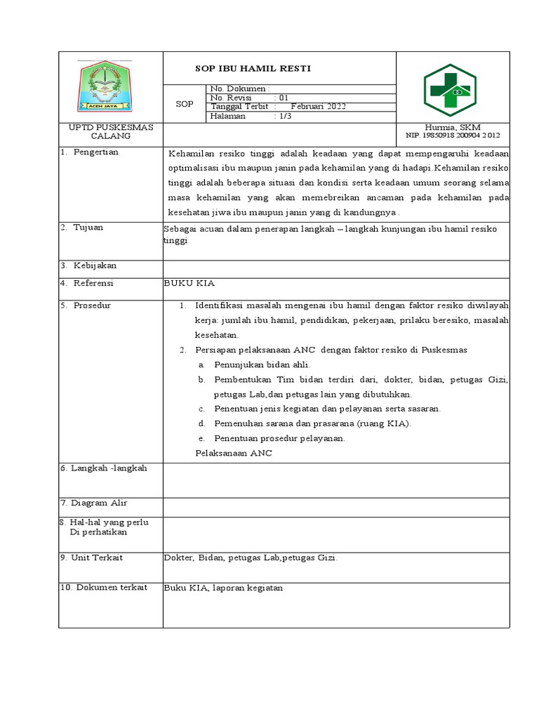 SOP Bumil Resti | PDF