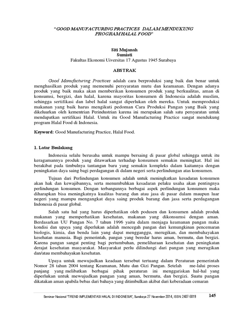 Good Manufacturing Practices Dalam Mendukung Program Halal Food | PDF | Gaya Hidup