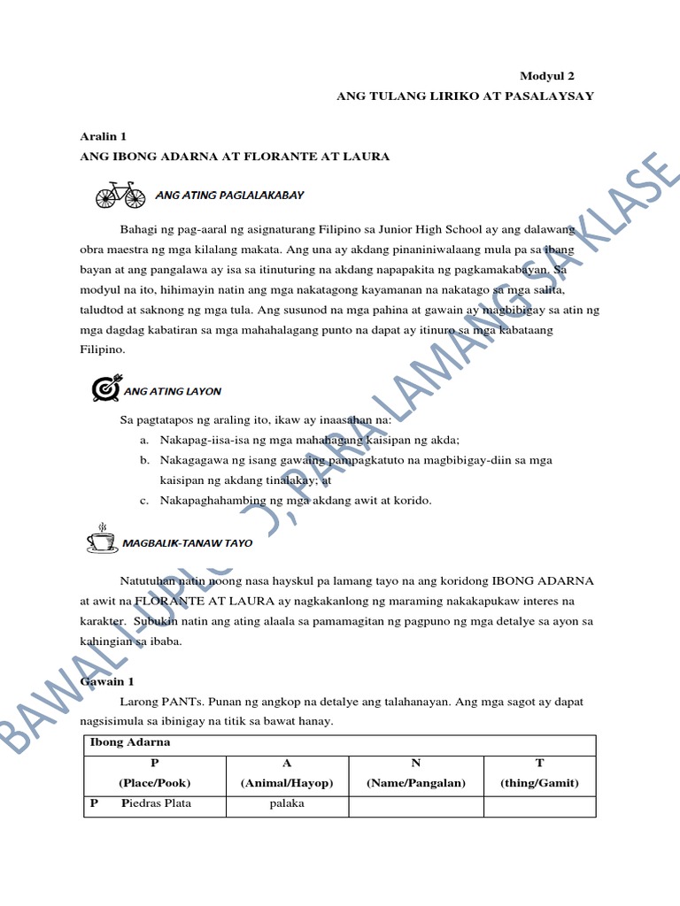 Modyul 2, Aralin 1 IBONG ADARNA AT FLORANTE AT LAURA (EDITED) | PDF