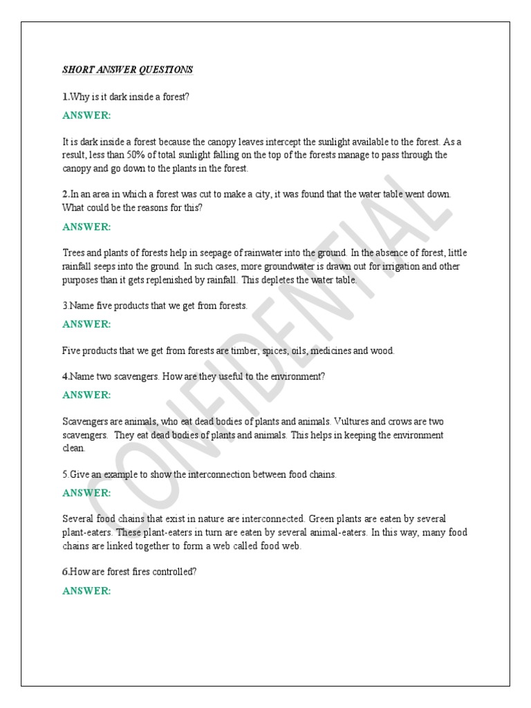 Our Forest Question Answers | PDF | Soil | Food Web