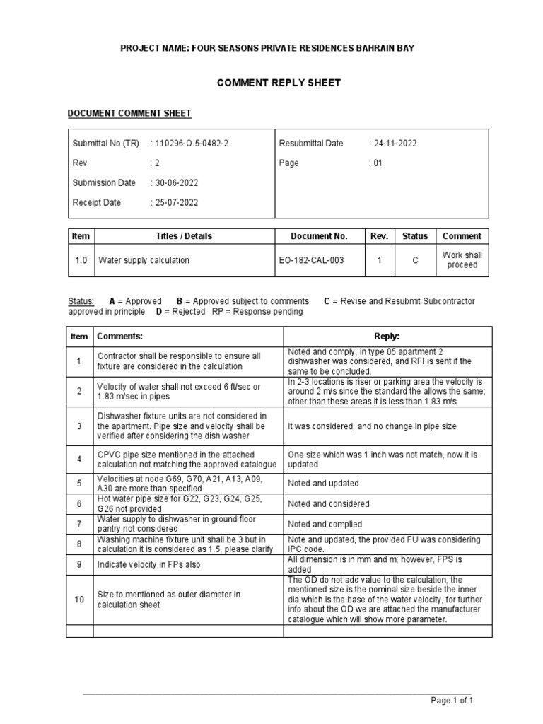 CRS Comment Reply EO-182-CAL-003 | PDF | Pipe (Fluid Conveyance) | Tools