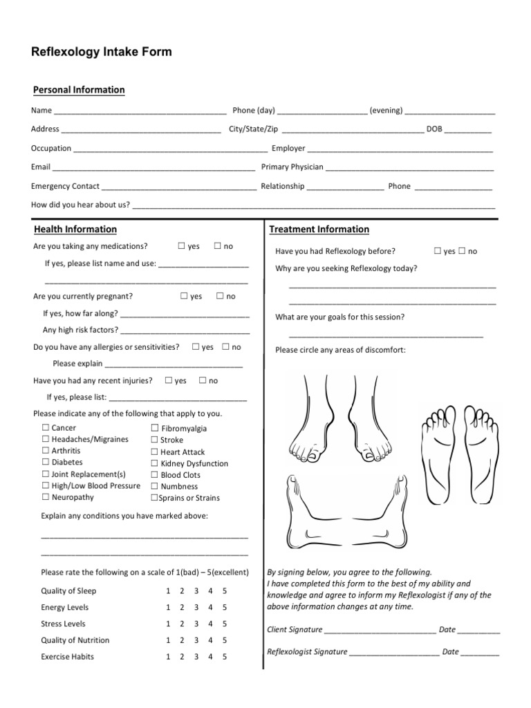 Reflexology Intake Form | PDF | Reflexology | Health Care