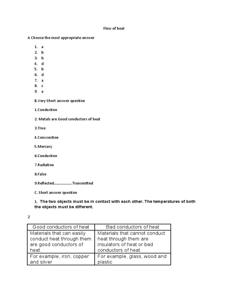 Flow of Heat Question and Answers | PDF | Heat Transfer | Thermal ...