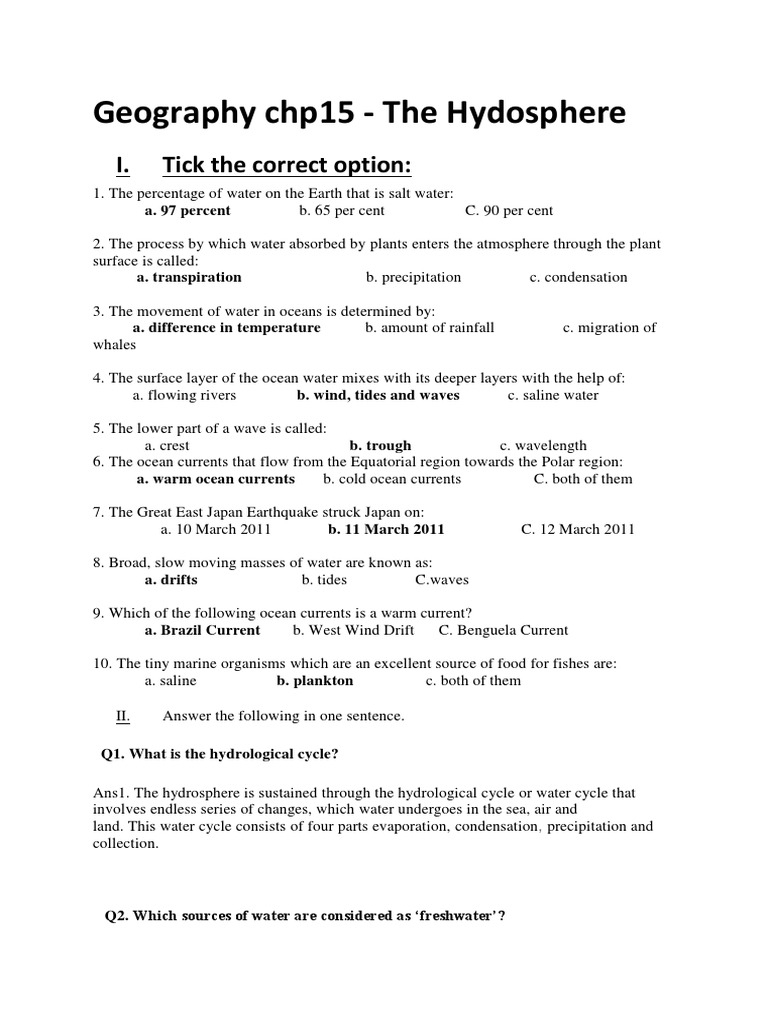 Hydrosphere Class 7 Notes | PDF | Oceans | Water