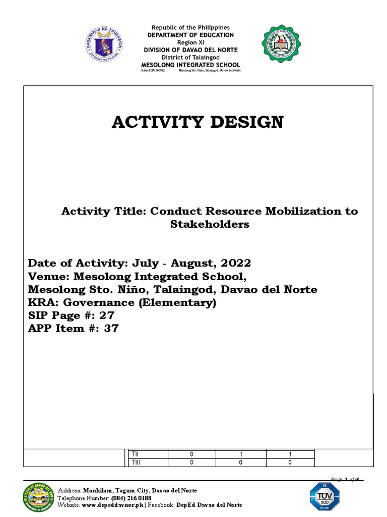 Activity Design Conduct Mobilization | PDF | Gender | Gender Studies