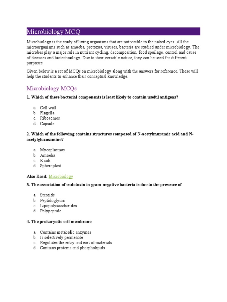 Microbiology MCQs with Answers | PDF | Bacteria | Gram Negative Bacteria