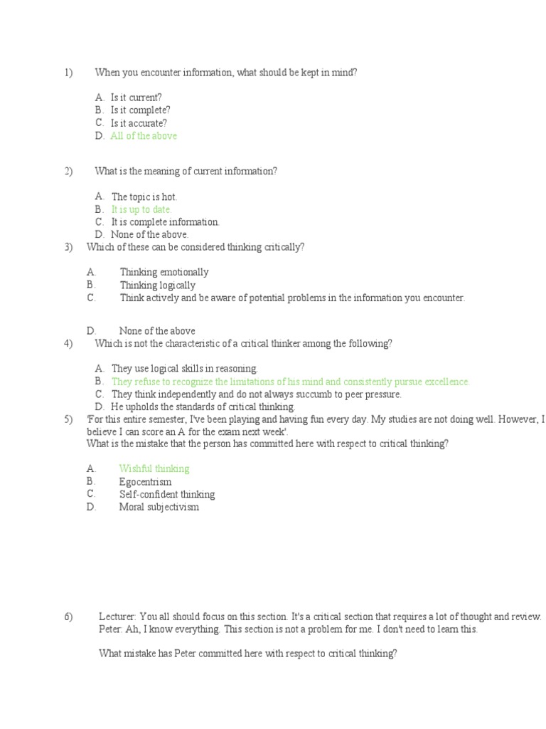 Critical Thinking Concepts and Quiz | PDF