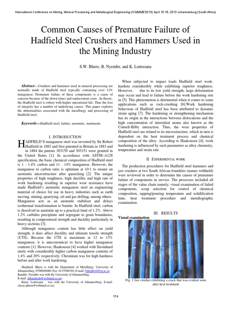 Hadfield Steel Failure in Crushers | PDF | Heat Treating | Steel