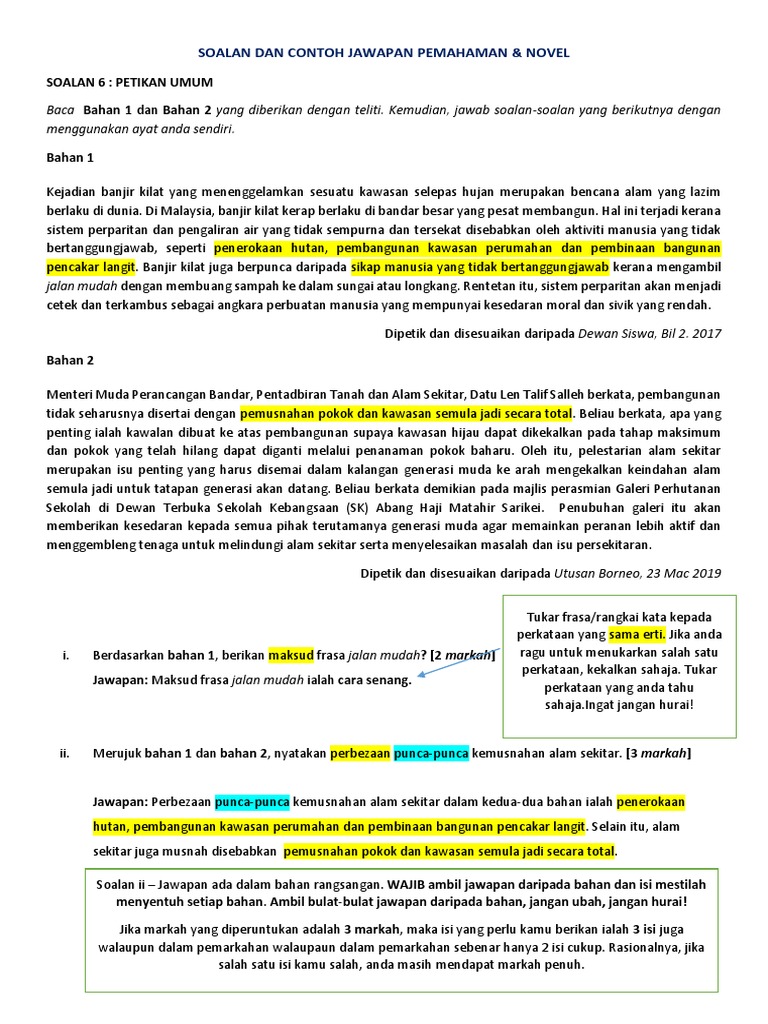 Cara Menjawab Saoalan Pemahaman & Novel - Kertas 2 | PDF
