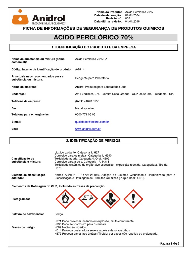Ácido Perclórico 70 PA - A-8714 | PDF | Química | Hidrogênio