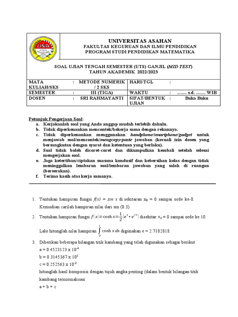 UTS 2022 Metode Numerik | PDF