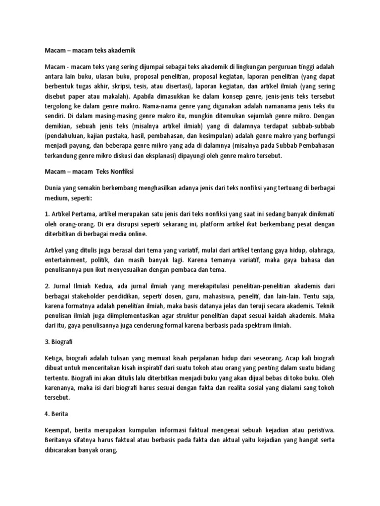 Macam - Macam Teks Akademik Dan Tek Non Akdemik | PDF | Sejarah