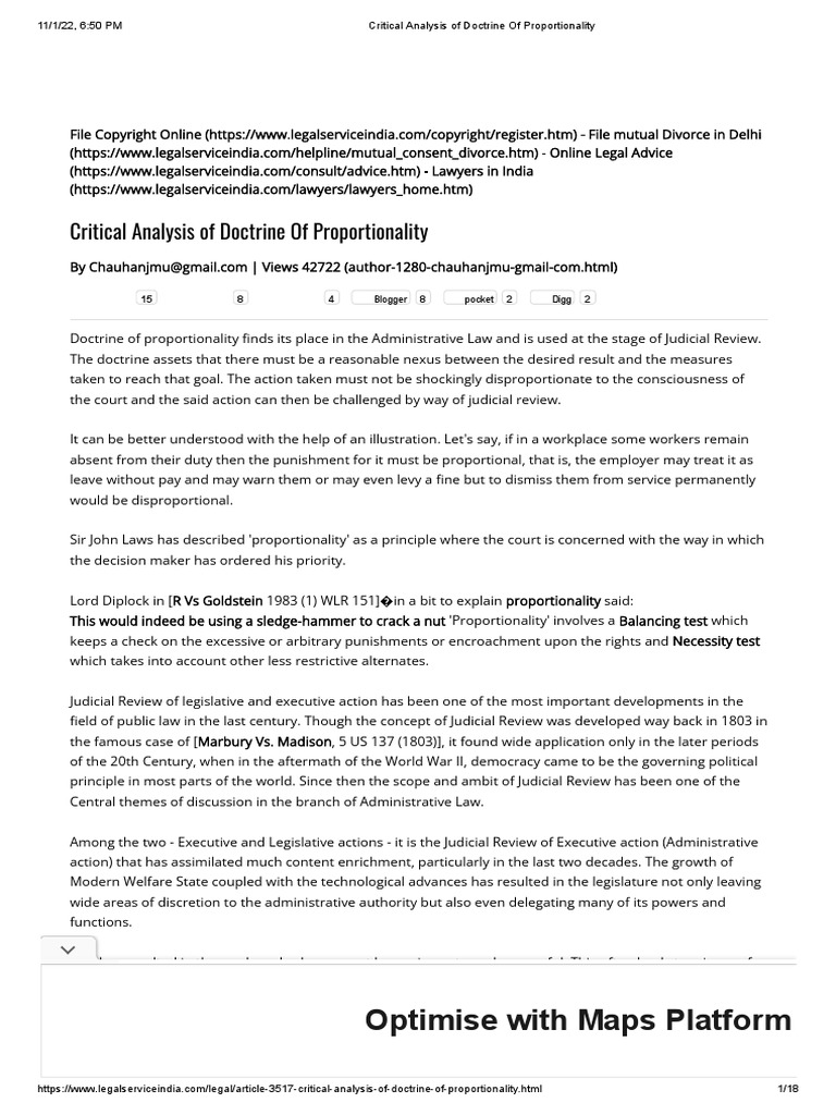 Critical Analysis of Doctrine of Proportionality | PDF
