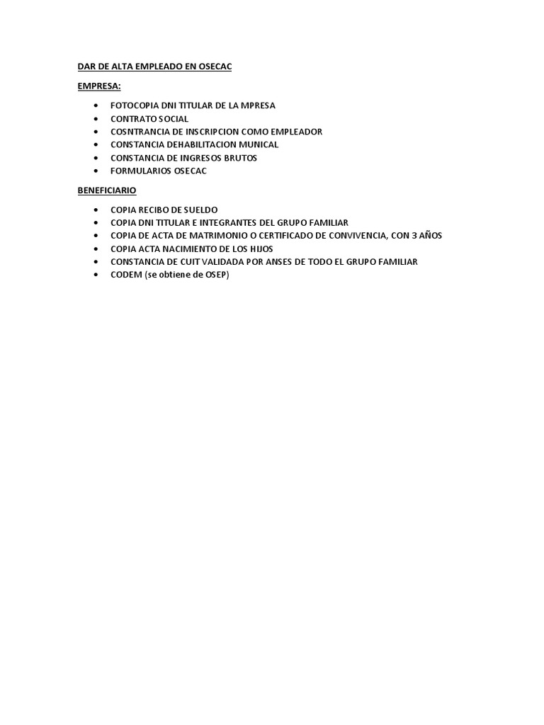Alta Empleado Osecac | PDF