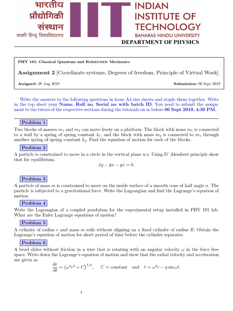 PHY 101 Assignment - 2 | PDF | Science & Mathematics | Technology & Engineering