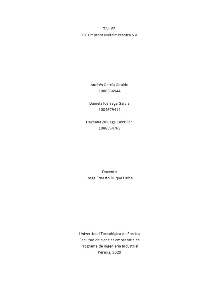 Taller DSF - Metalmecanica | PDF | Business | Capital de trabajo