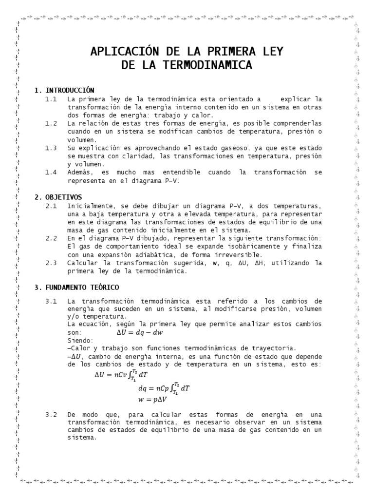 Aplicación de La Primera Ley | PDF | Termodinámica | Temperatura