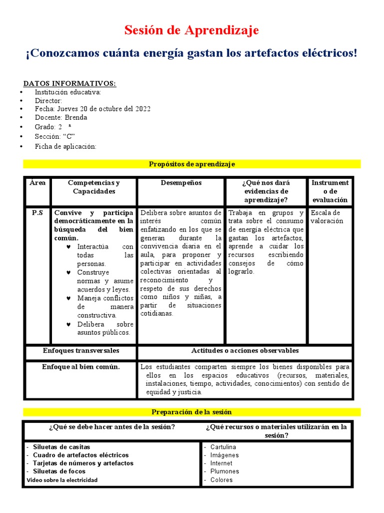 Sesión de Aprendizaje JUEVES 20-10-2022 | PDF | Energía solar | Energía renovable