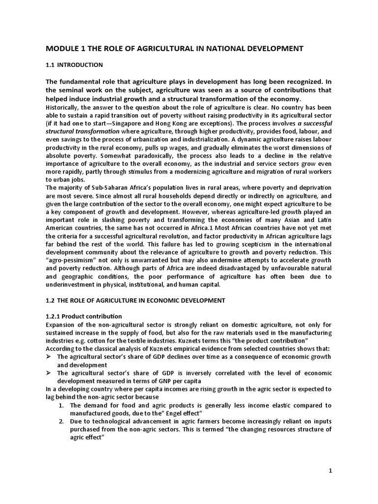ASEB1102 Module 1 The Role of Agric in Economic Development | PDF | Economic Growth | Labour ...