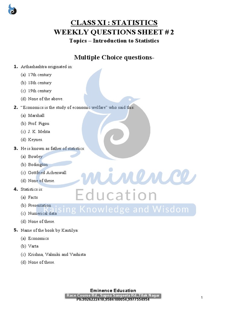 Introduction To Statistics Questions | Download Free PDF | Statistics ...