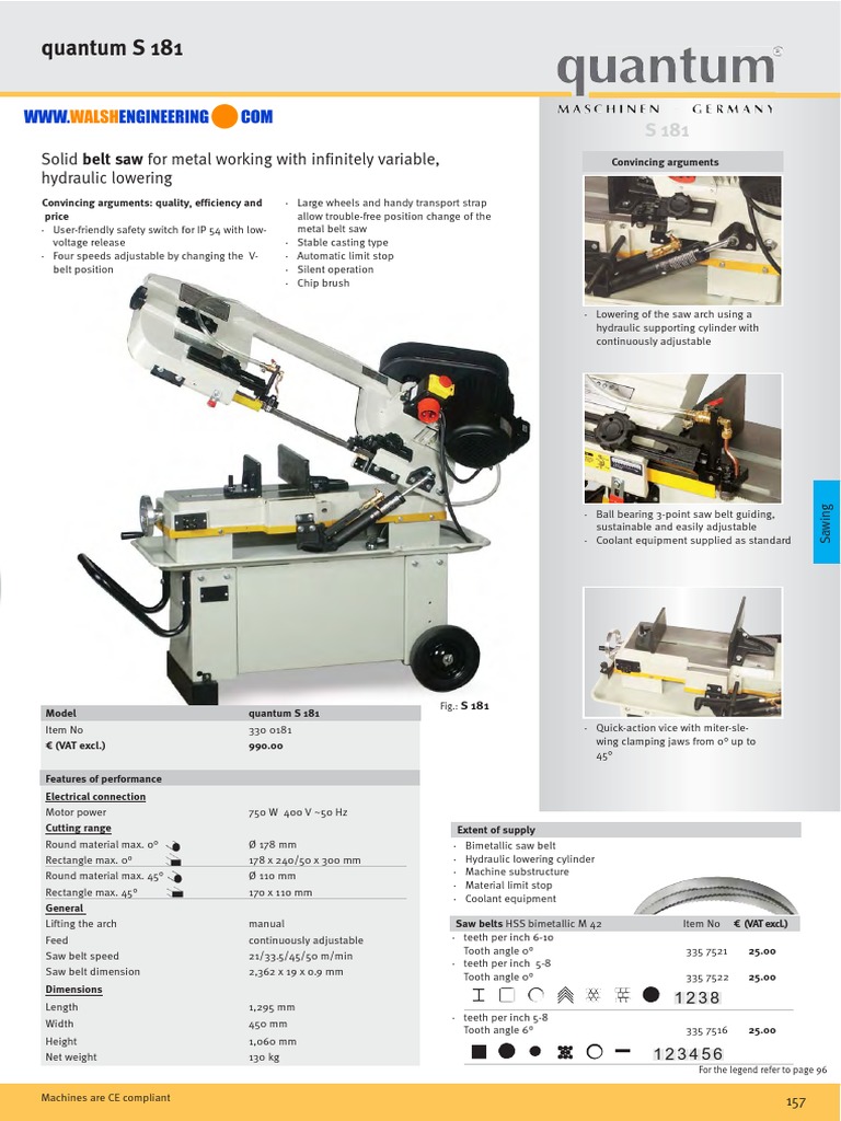 Solid belt saw for metal working with infinitely variable, hydraulic ...